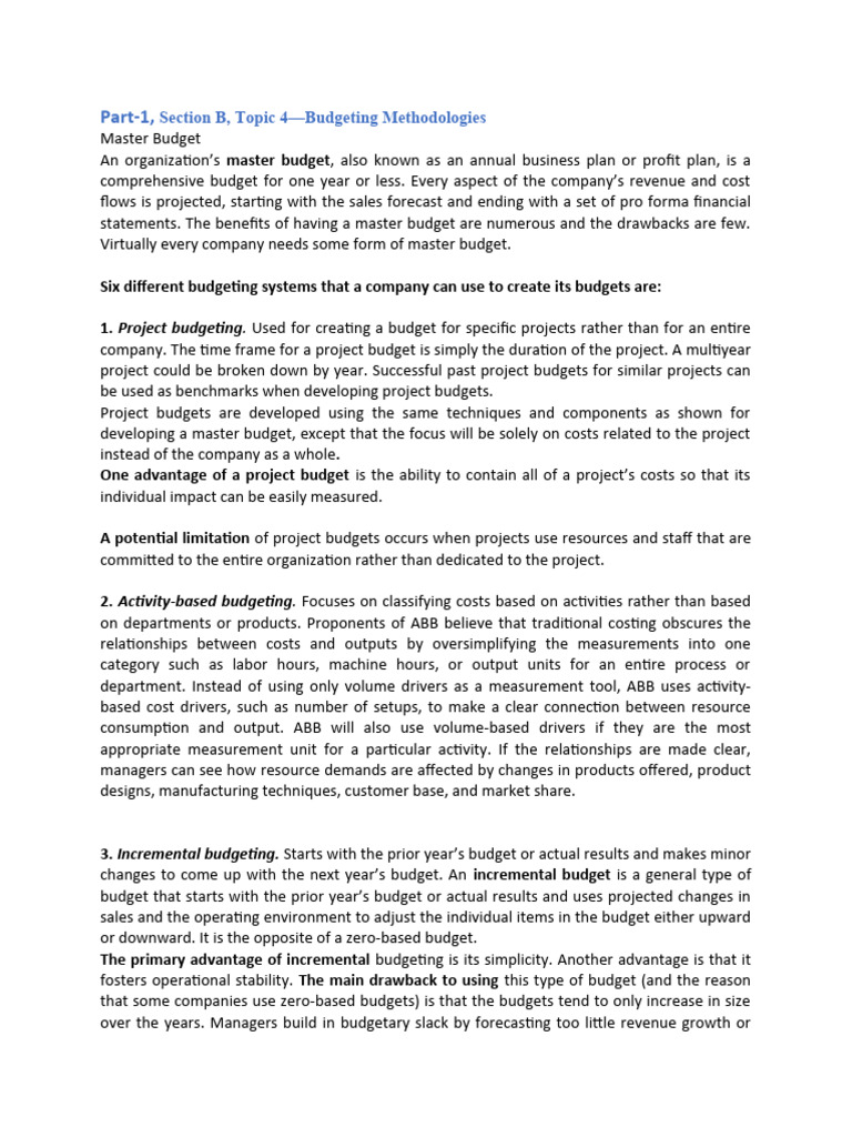 Part-1, Section B, Topic 4—Budgeting Methodologies | PDF