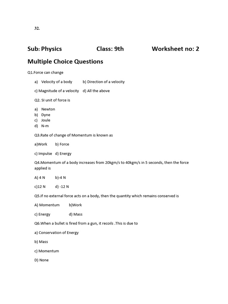 Class 9 Science Worksheets with Answers | PDF | Science & Mathematics ...