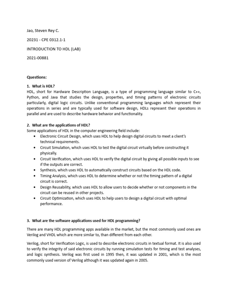 Jao HDL Assignment#1 | PDF