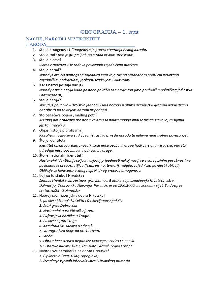 GEOGRAFIJA - 1. Ispit | PDF
