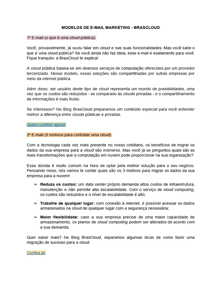 MODELOS DE E-MAIL MARKETING - BRASCLOUD | PDF