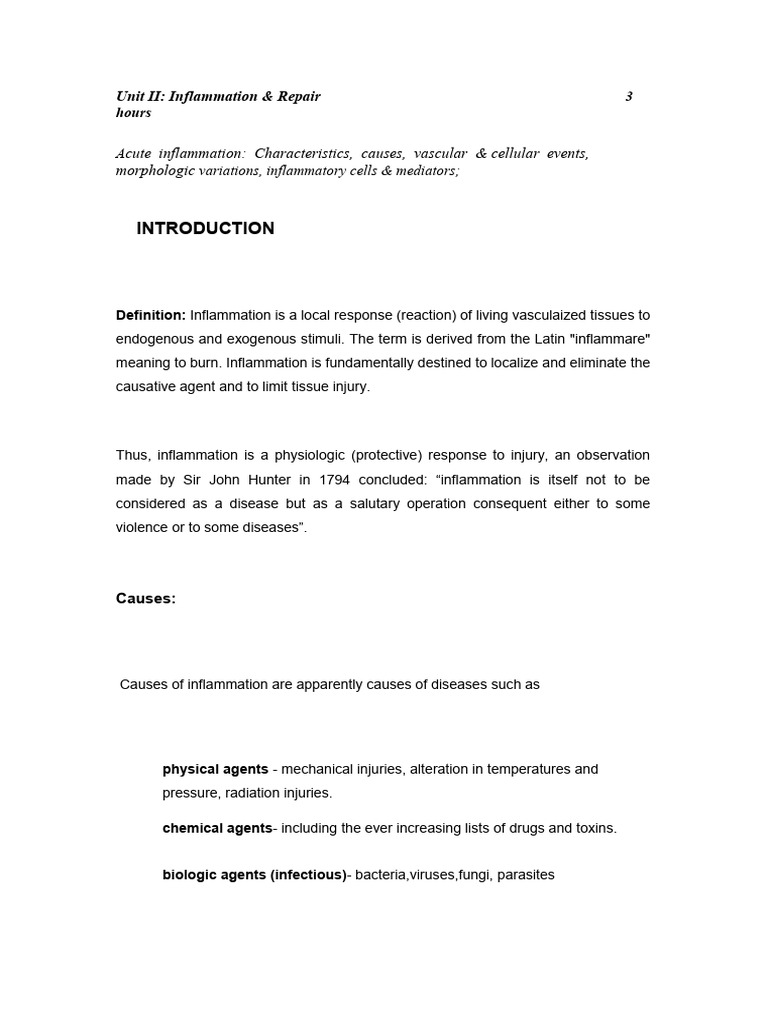 Lecture 4 Unit II BPT Pathology | PDF | Inflammation | White Blood Cell