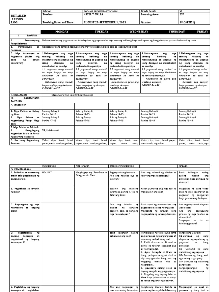 DLL - Science 6 - Q1 - W1 | PDF