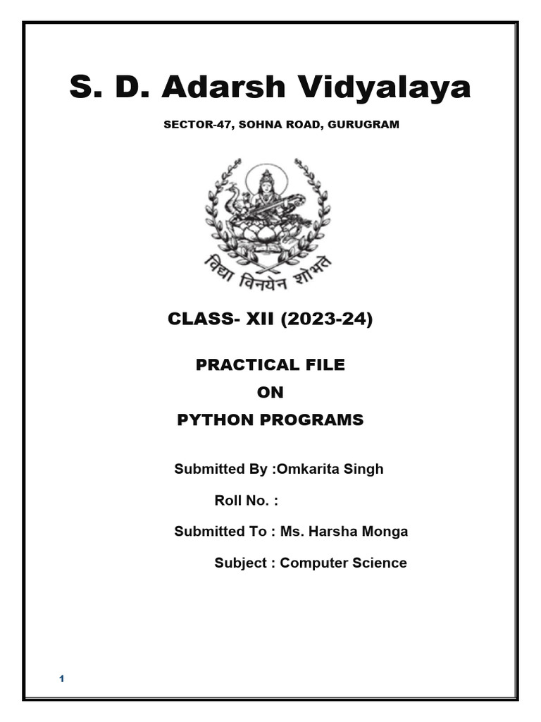 Class 12 Computer Science Practical File | PDF