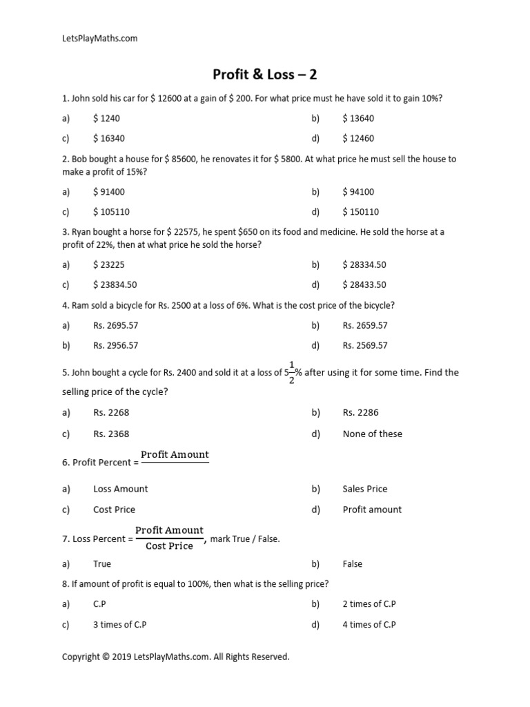 Profit Loss 2 | PDF