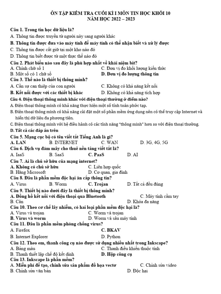 Mon Tin On Tap KT Cuoi I - Khoi 10 DT | PDF