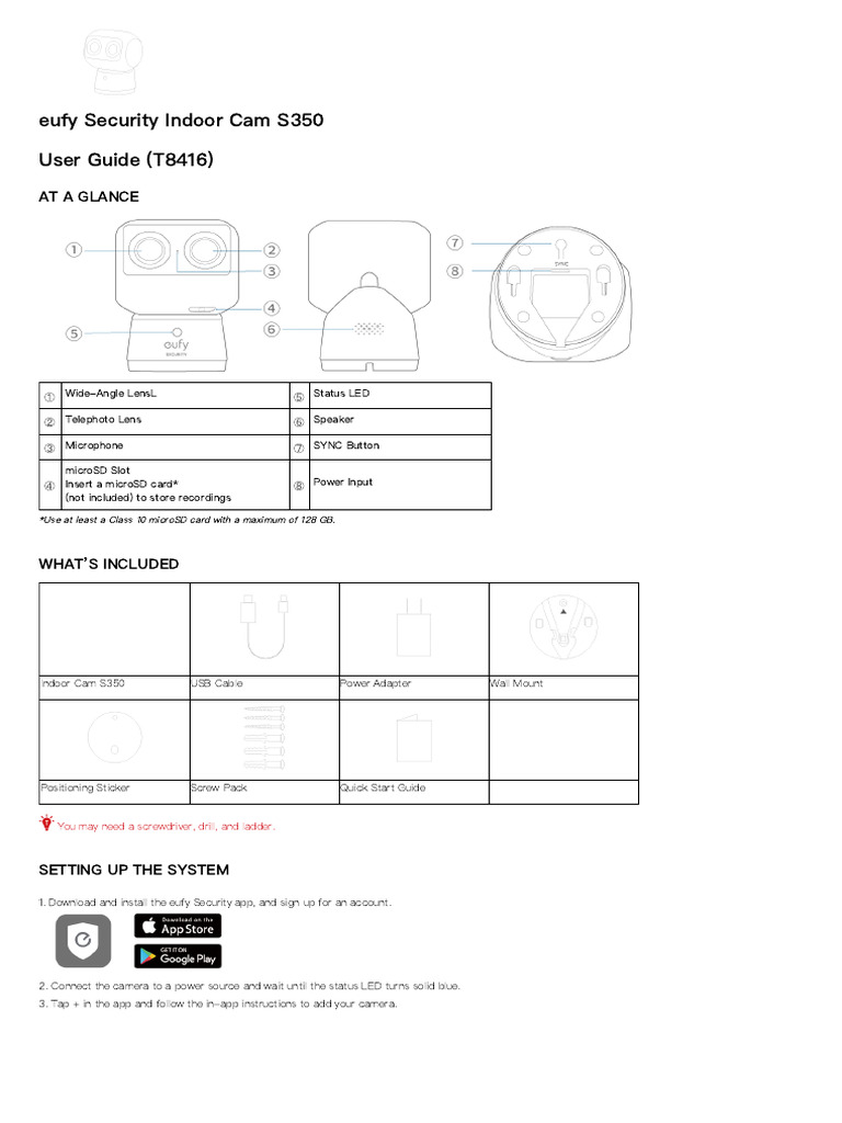 eufy Security Indoor Cam S350 Setup Guide | PDF | Camera | Camera Lens