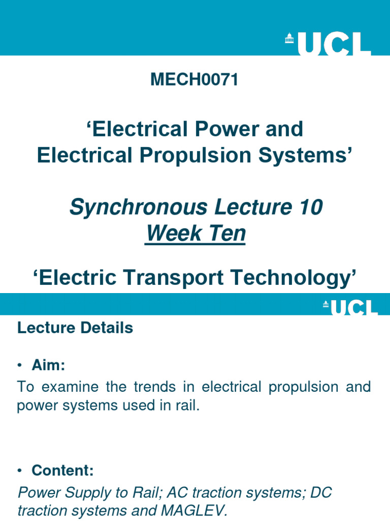 Lecture 10 - Electric Propulsion for Transport (Rail) | PDF