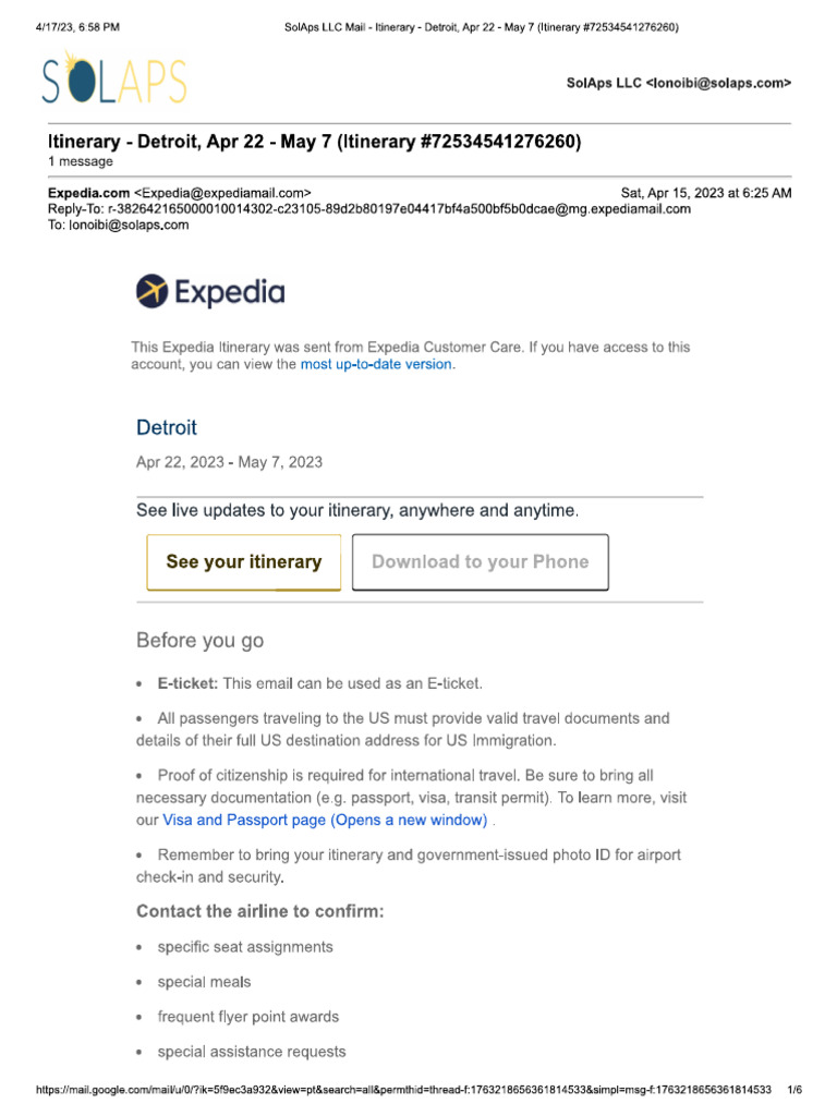 Lagos To Detroit Airline Receipt | PDF