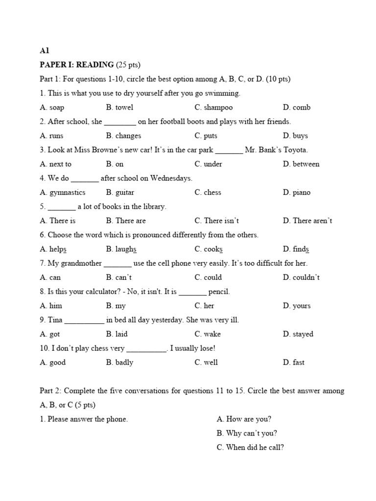 A1 Paper I: Reading (25 PTS) | PDF | Language Arts & Discipline