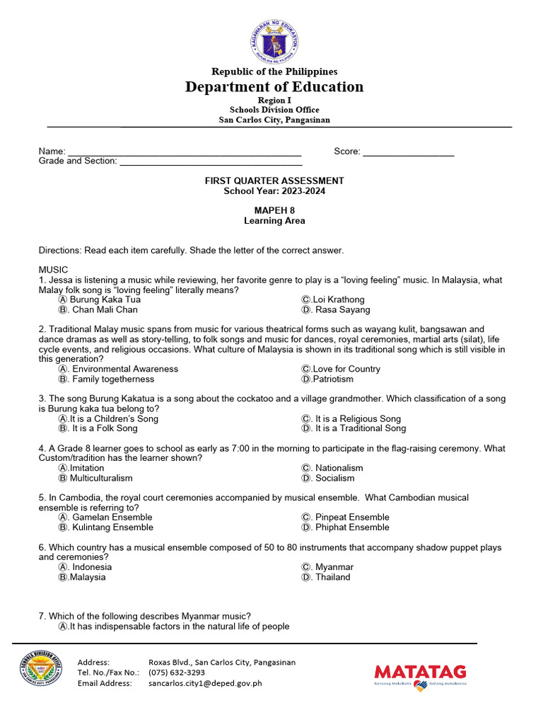 Revised Mapeh-8-Tq-1st Q-A4 | PDF
