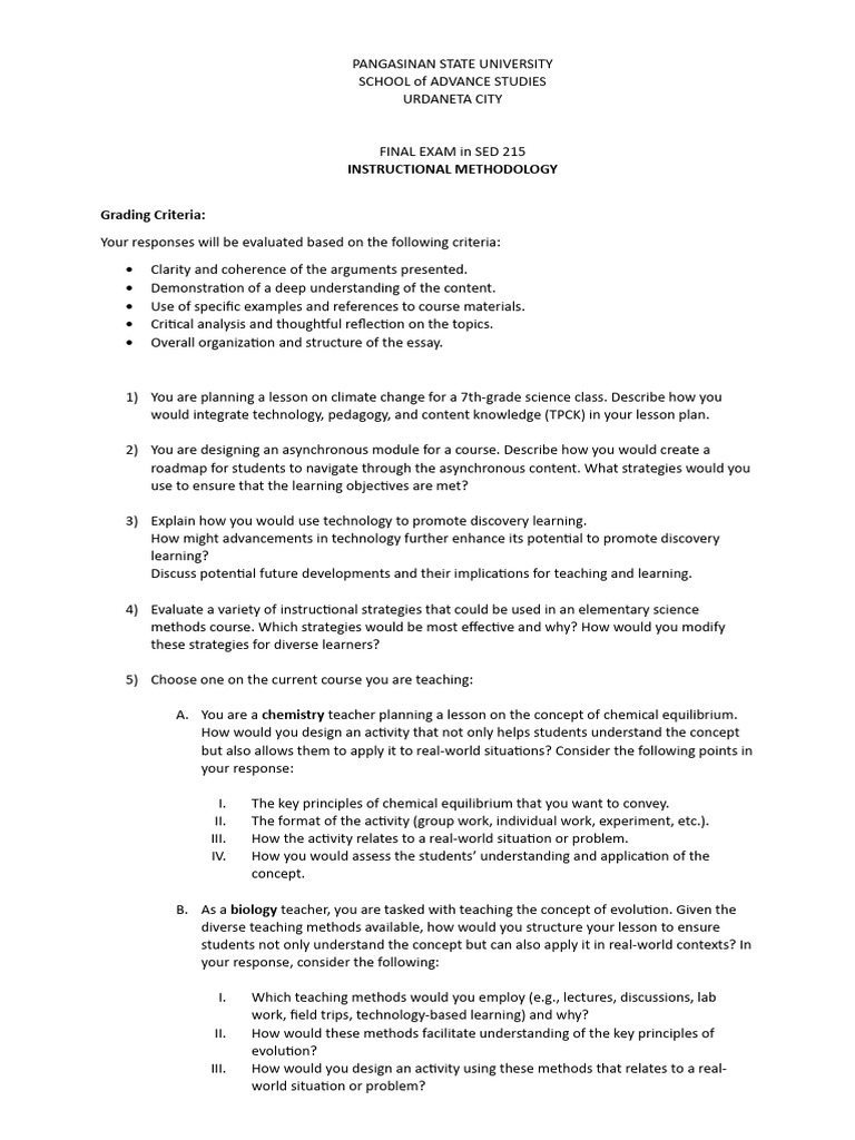 Final Exam Instructional Methodology | PDF