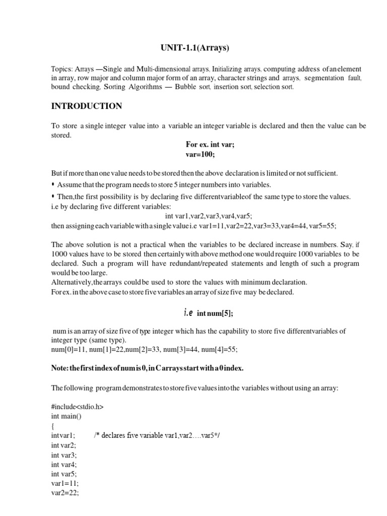 Unit 1.1 (Arrays) | PDF