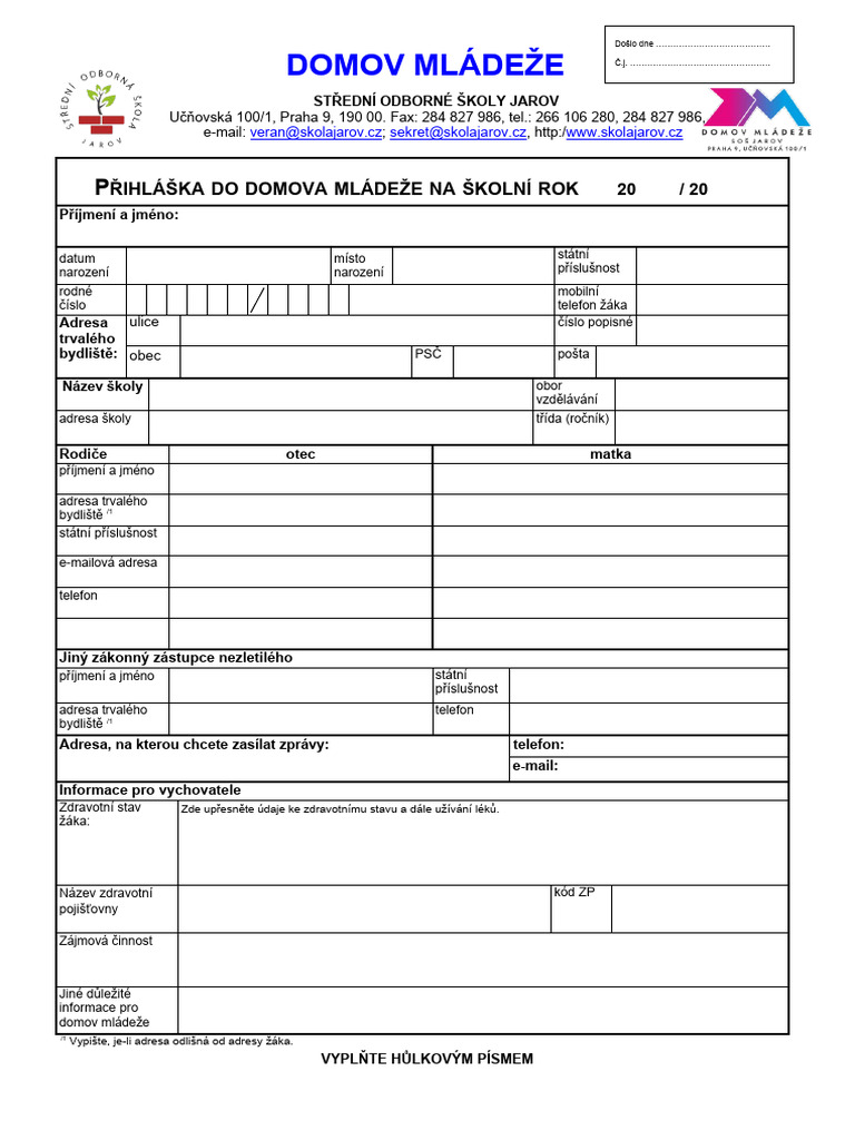 Prihlaska Na DM Jarov GDPR Formular New 2023 | PDF