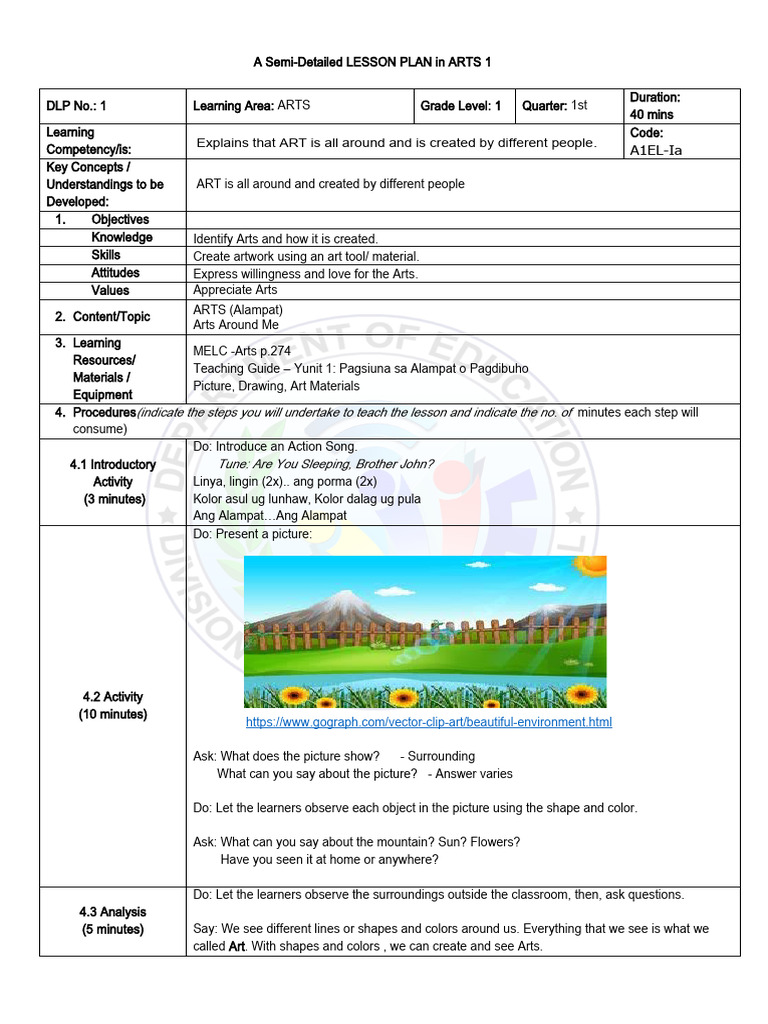 ARTS-1 - DLP-1 Lesson Plan | PDF