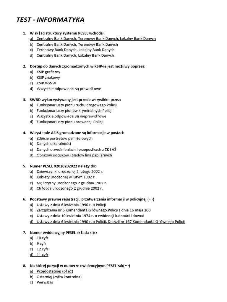 Test Informatyka Dział 1 | PDF