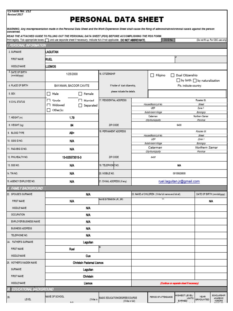 Cs Form No. 212 Revised Personal Data Sheet - New | PDF | Crimes | Crime & Violence