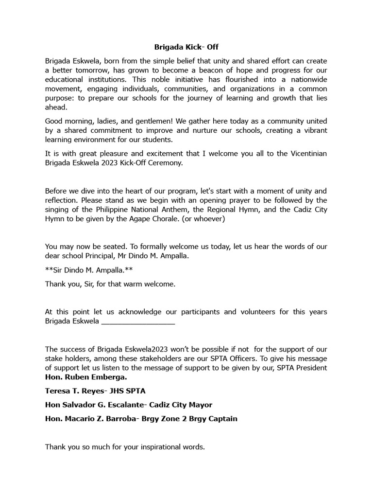 Brigada Kick Off Script | PDF