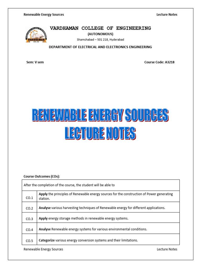 Renewable Energy Sources | PDF