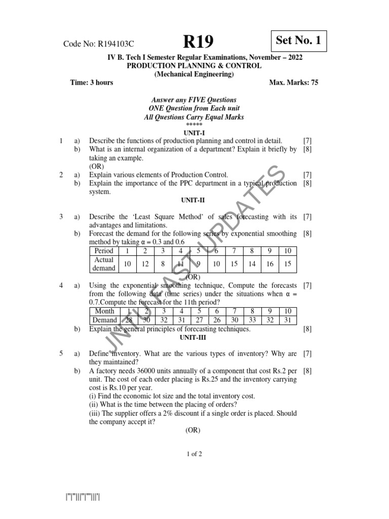 Production Planning Control Nov 2022 | PDF | Forecasting | Inventory Production Planning Control Nov 2022 | PDF | Forecasting | Inventory