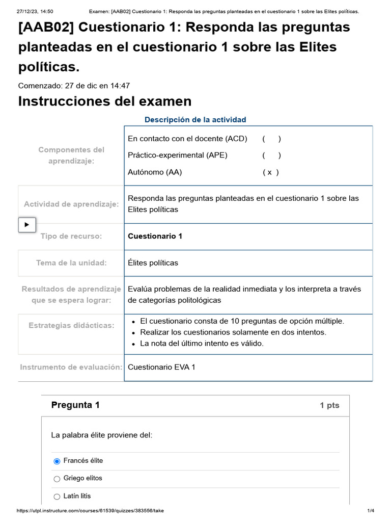 Examen - (AAB02) Cuestionario 1 - Responda Las Preguntas Planteadas en El Cuestionario 1 Sobre ...