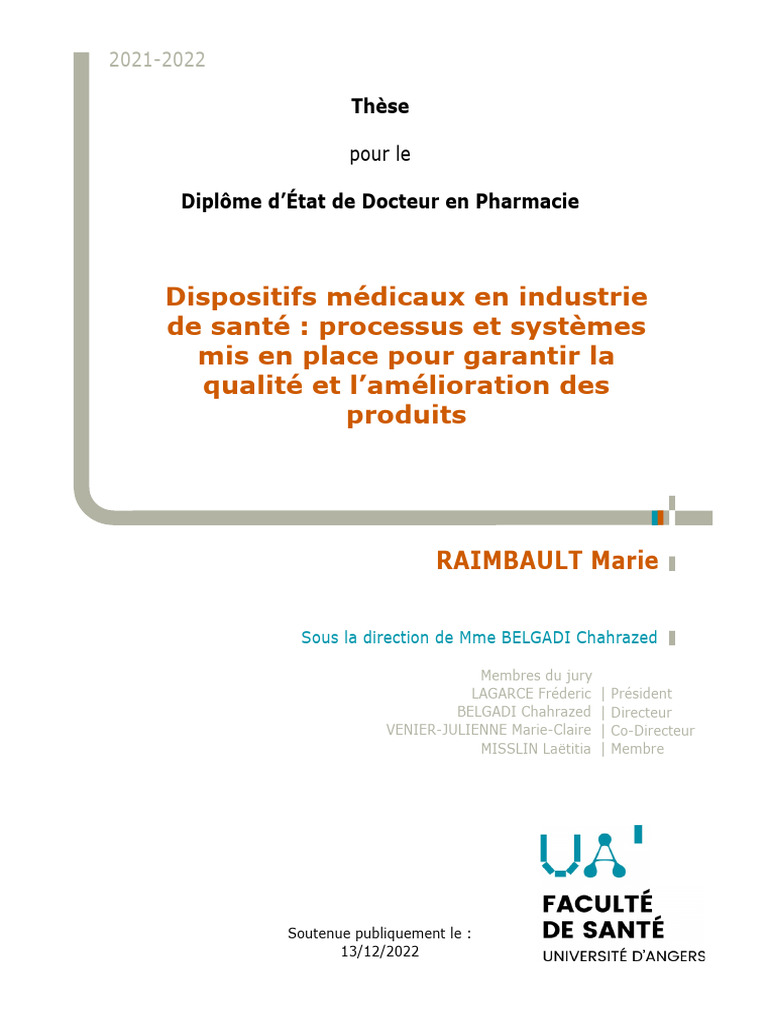 Dispositifs Médicaux en Industrie de Santé: Processus Et Systèmes Mis ...