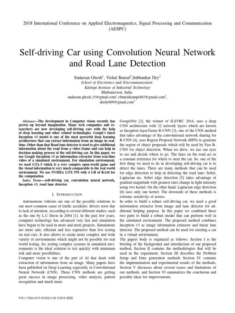 Self Driving Car Using Convolution Neural Network And Road Lane Detection Pdf Deep Learning