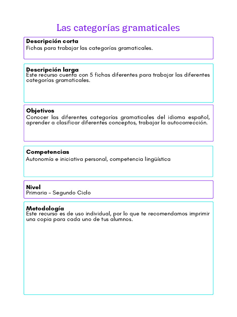 Pack Fichas Las Categorias Gramaticales Segundo Ciclo Hotdwx | PDF