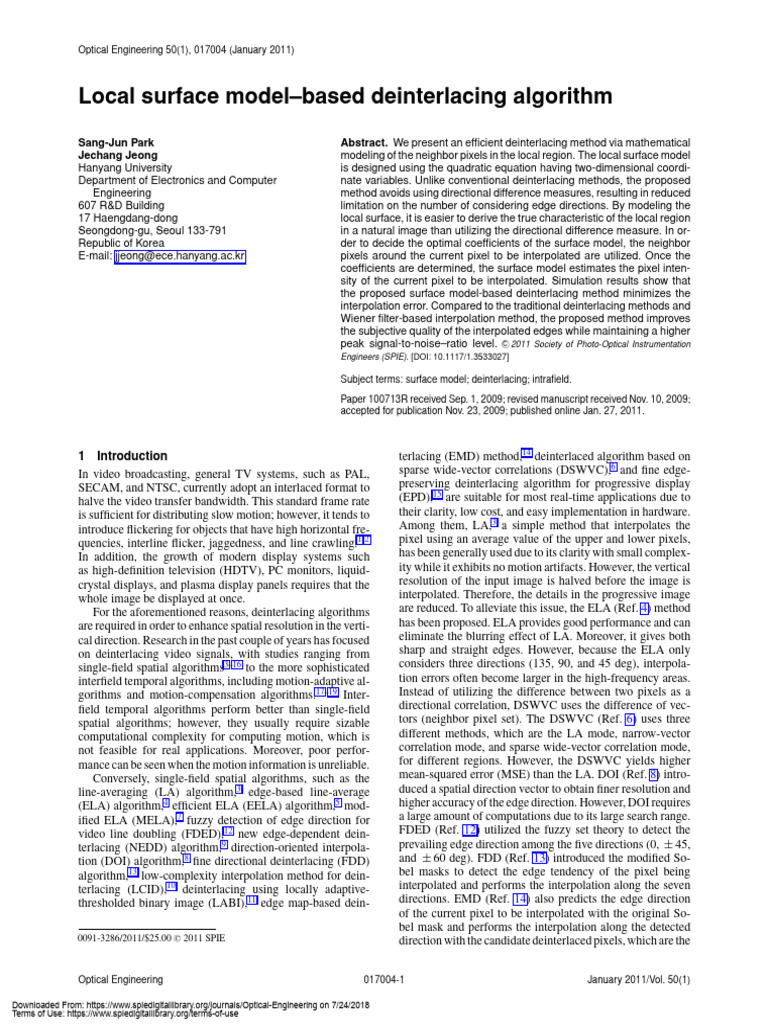 Local Surface Model-Based Deinterlacing Algorithm | PDF | Science & Mathematics | Technology ...