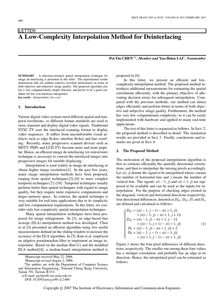 2007 - A Low-Complexity Interpolation Method For Deinterlacing | PDF | Electronic Engineering ...