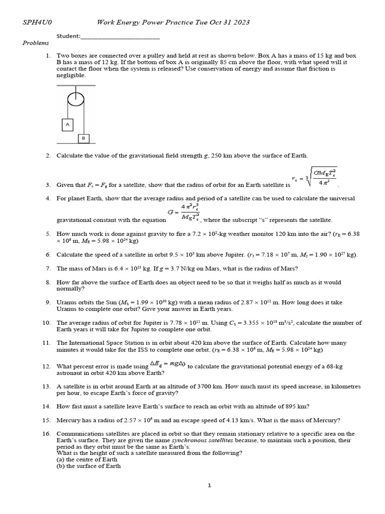 SPH4U0 Work Energy Power Practice Part 1 Tue Oct 31 2023 | PDF