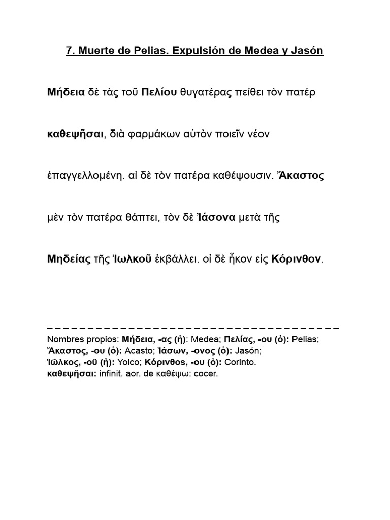 7.- Muerte de Pelias. Expulsión de Medea y Jasón | PDF
