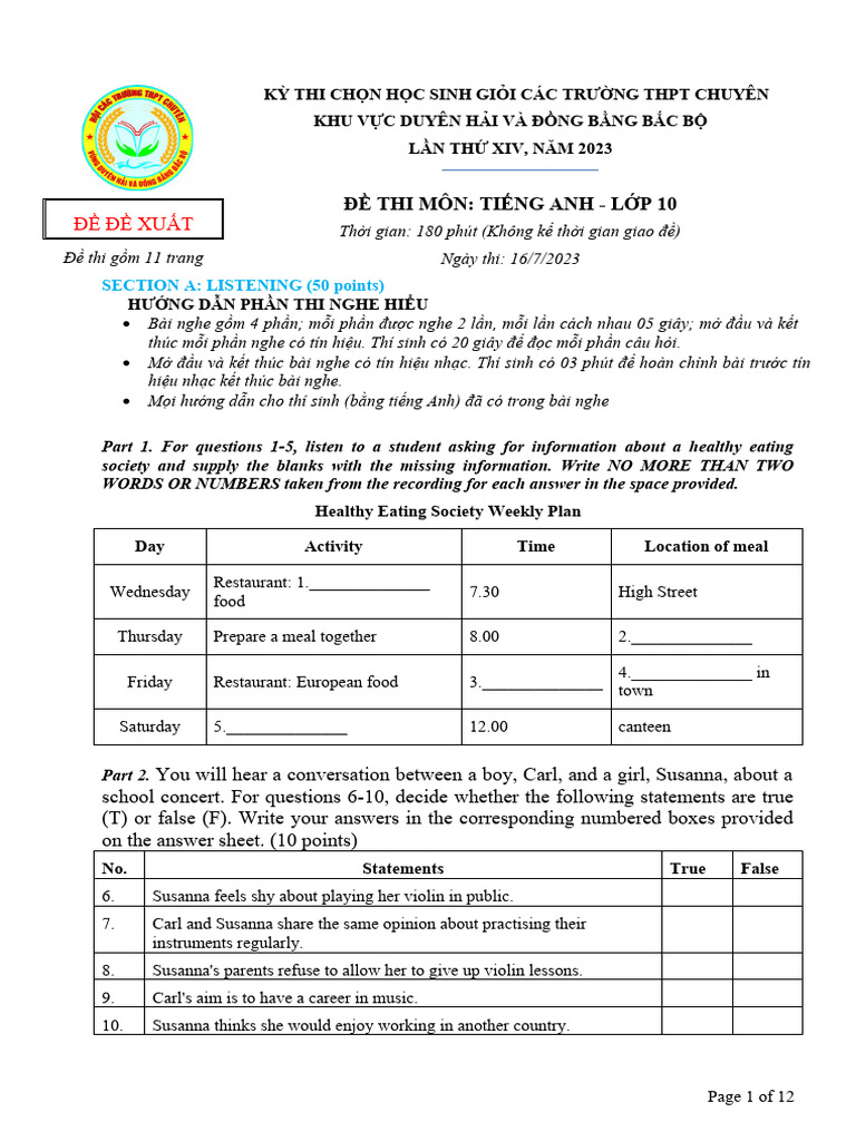 De Tieng Anh 10 | PDF