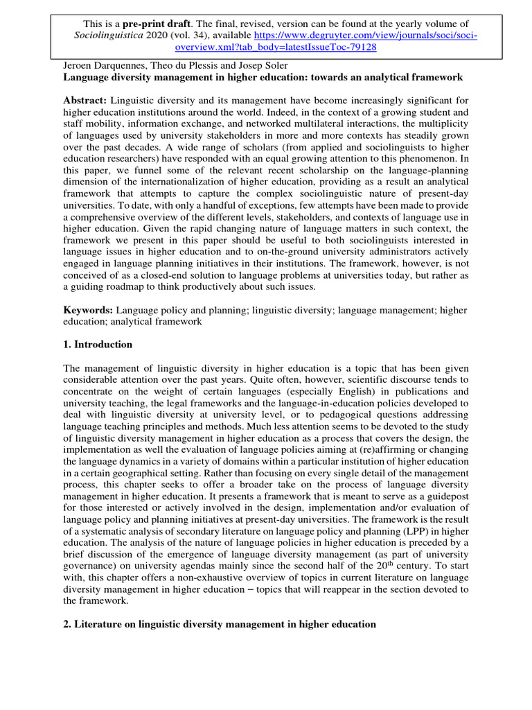 Language Diversity in Higher Ed | PDF