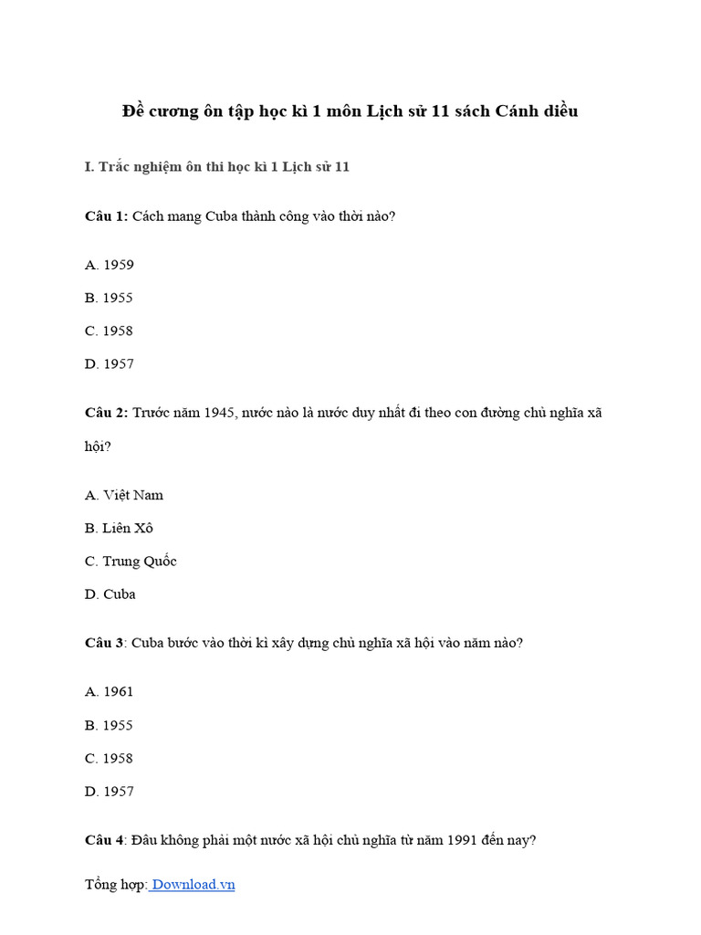 De Cuong On Tap Hoc Ki 1 Mon Lich Su 11 Canh Dieu | PDF