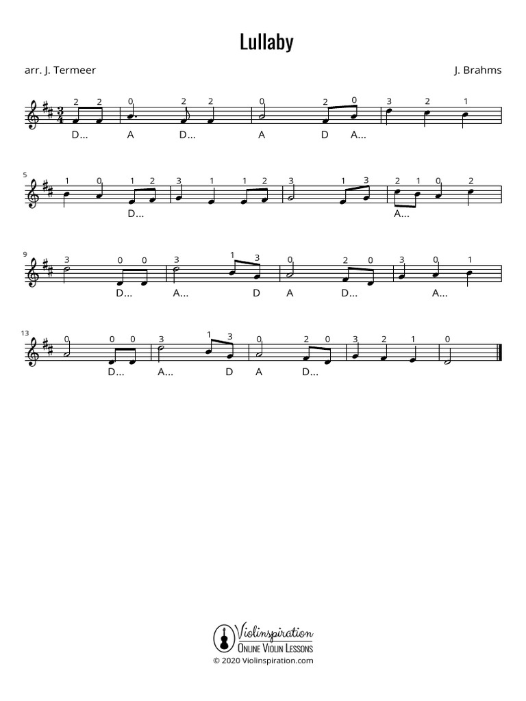 Brahms Lullaby for Violin Sheet Music | PDF