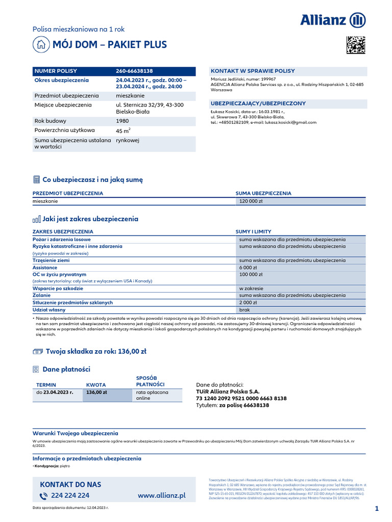 Polisa 260-66638138 Ubezpiecznie Mieszkaniowe | PDF