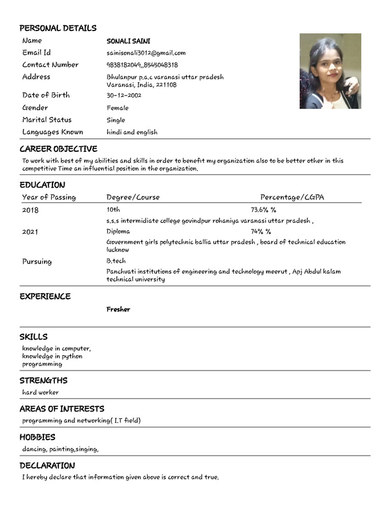 Resume Sonali Format4 | PDF