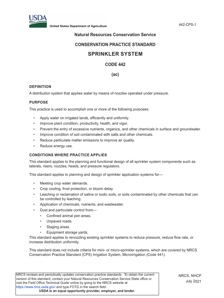 Sprinkler System 442 NHCP CPS 2021 | PDF | Irrigation | Water