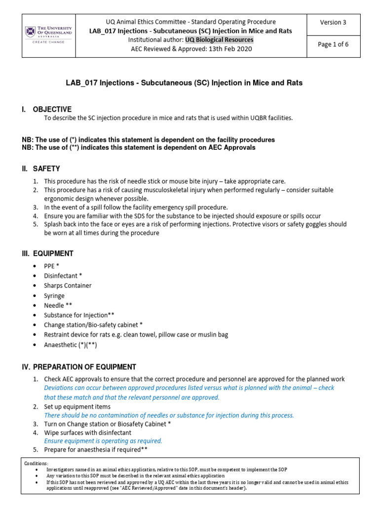 LAB - 017 Injections - Subcutaneous (SC) Injection in Mice and Rats ...
