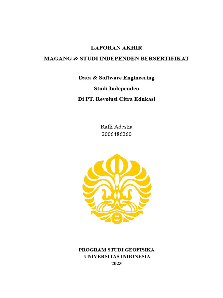 Rafli Adestia - LAPORAN AKHIR MAGANG & STUDI INDEPENDEN BERSERTIFIKAT RevoU Tech Academy ...