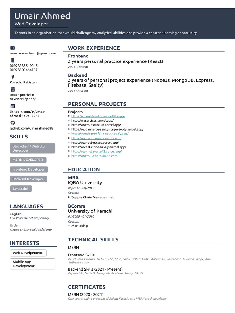 Umair's Resume | PDF | Computing | Software Engineering