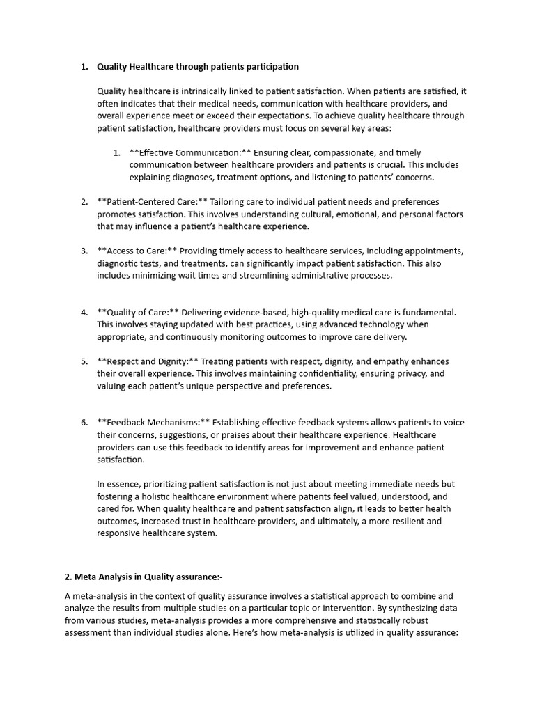 5 Marks Question Answer Quality I N Health Care Suggestions From Dr ...