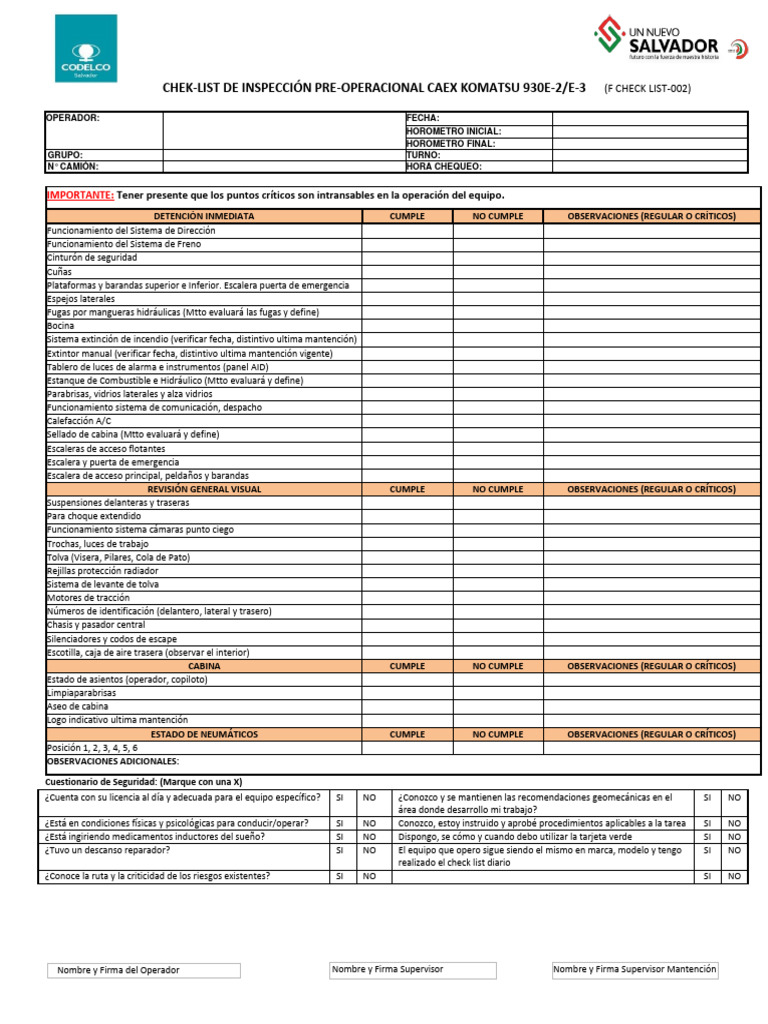 Check List CAEX 930E-2 - E3 - v3 | PDF