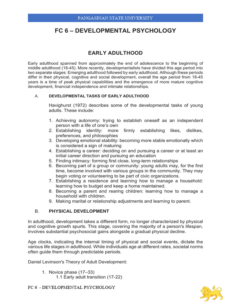 Early Adulthood | PDF | Sexually Transmitted Infection | Adolescence