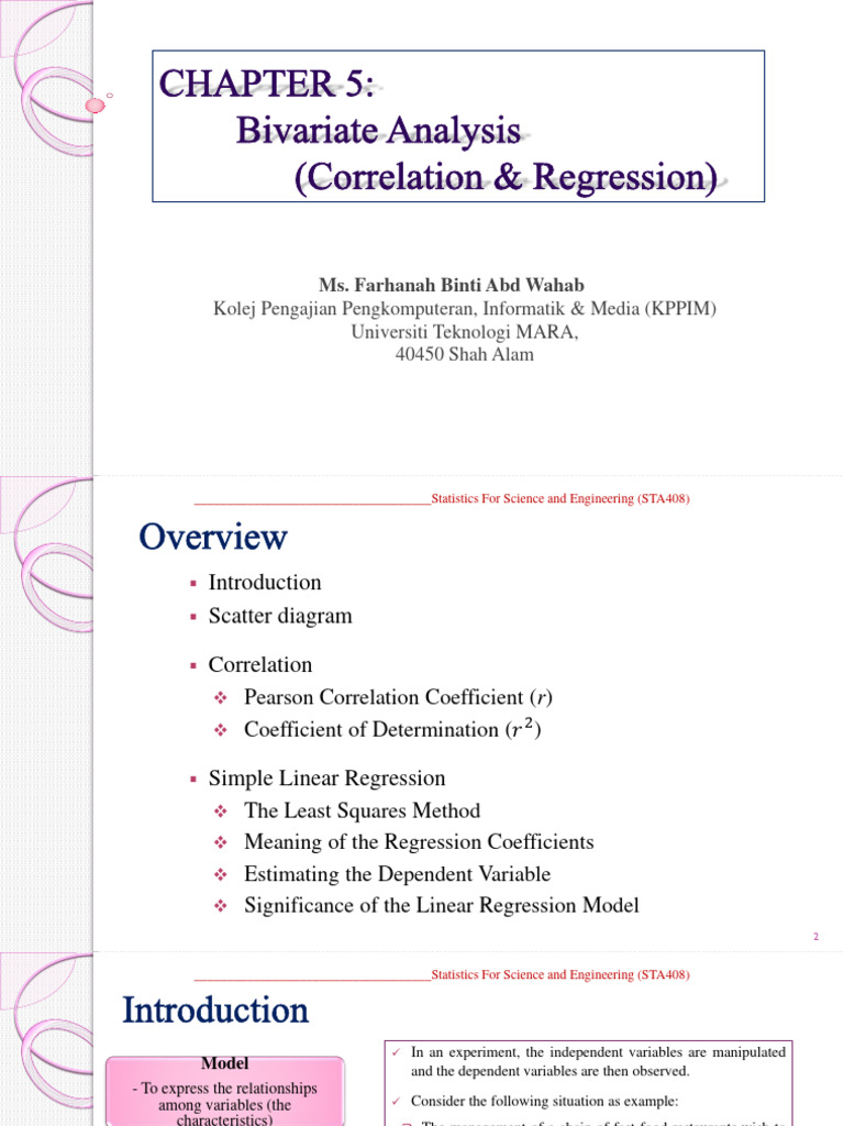 Chapter Five - Correlation & Regression (STA408) - 230611 - 211949 | PDF | Regression Analysis ...
