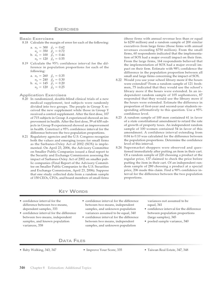 Ch8 Exercises | PDF | Confidence Interval | Variance