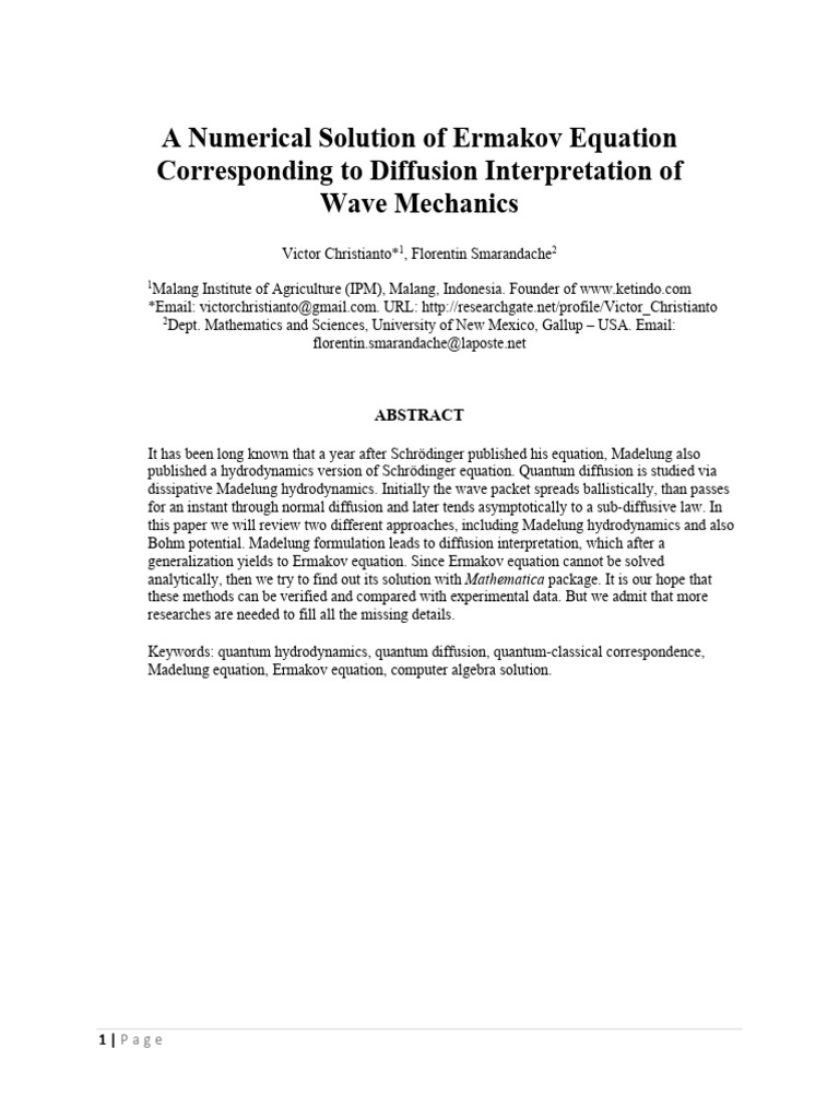 Numerical Solutions of Ermakov Equation | PDF | Quantum Mechanics ...