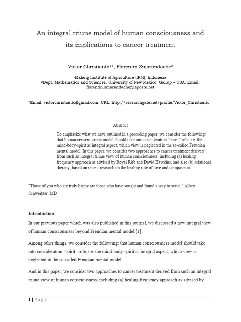 An Integral Triune Model of Human Consciousness and Its Implications To ...