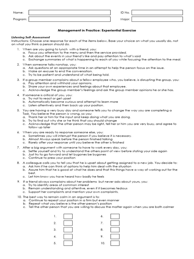 05 Listening Self Assessment | PDF | Language Arts & Discipline